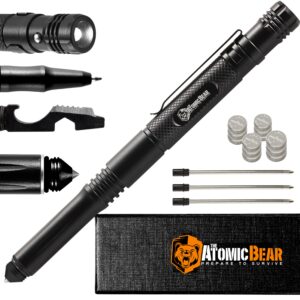 tactical pen – self defense pen & multi-tool pen - flashlight survival pen for men & women - tactical gear & gift - military edc pen + glass breaker + bottle opener – 3 ink refills + 12 batteries