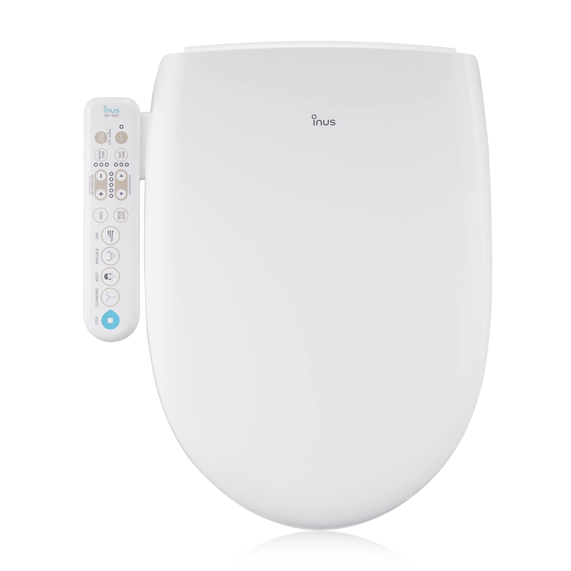 Inus N22 Electric Heated Bidet Toilet Seat Elongated, Warm Water, Smart Heated Water Luxury Bidet Toilet Seat with Kids Mode, Air Dryer, Self Cleaning, Tankless, Smart Touch Panel & Temp Control