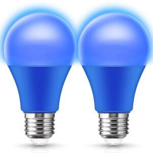 jandcase a19 blue led light bulb, bule colored led bulb, 70w equivalent, 9w, light bulbs with e26 medium base, porch, home lighting, christmas party decoration, bar mood decor, not-dimmable, 2 pack