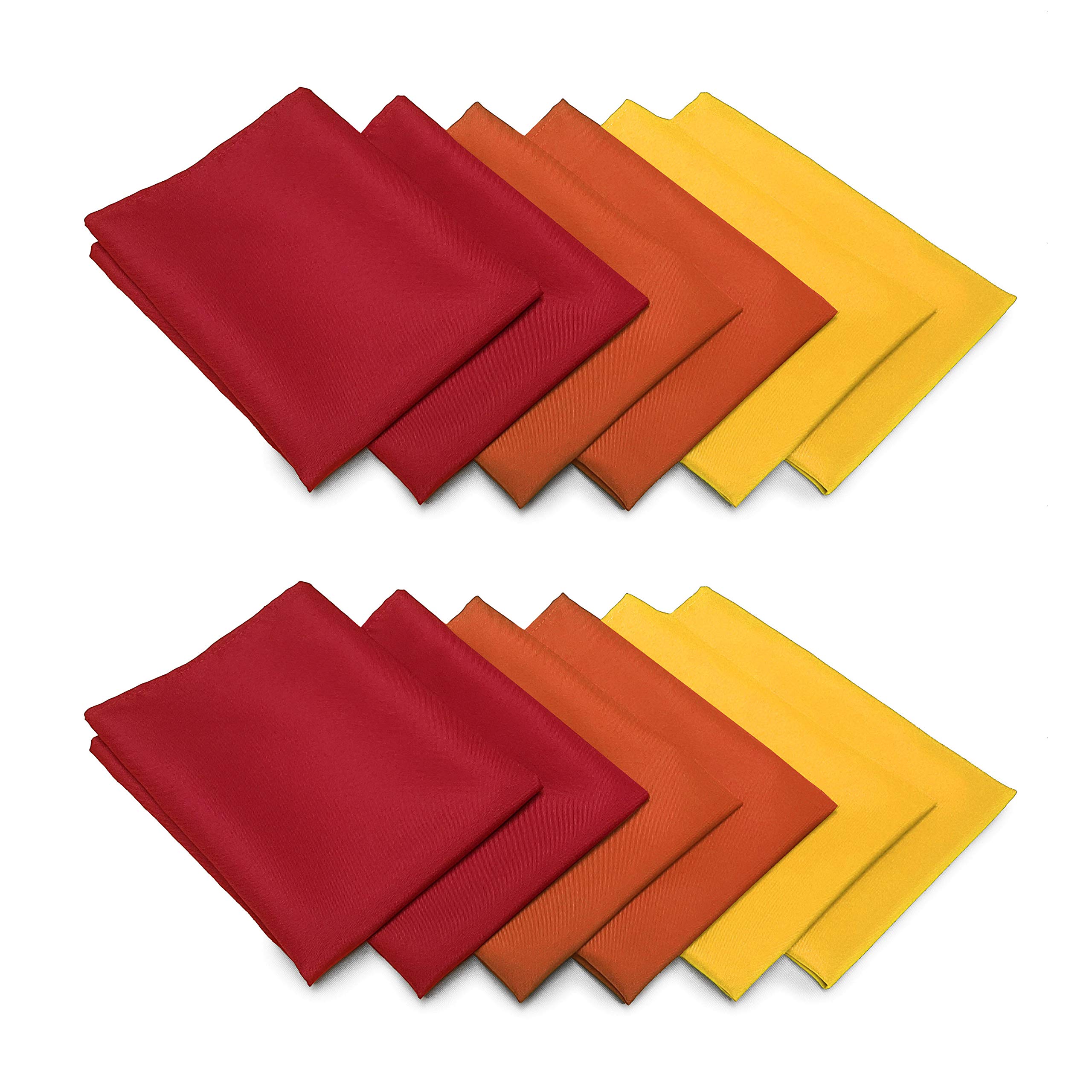 TableLinensforLess Thanksgiving/Fall Cloth Napkin Sets (12 Pack, Gold/Burnt Orange/Red)