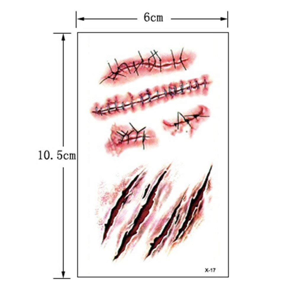 HOTOP Cosplay Makeup Joke Scratch Wound Scab Blood Scar Tattoos Temporary Tattoo Sticker Wound Zombie Scars(10pcs)