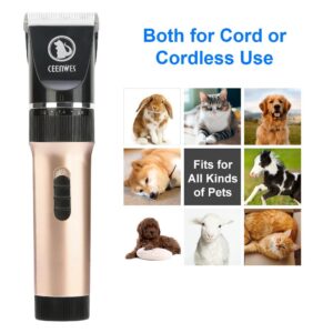 CEENWES Pet Clippers (Upgrade Version) Low Noise Professional Dog Clippers Rechargeable Cordless Pet Clipper Trimmers Pet Hair Grooming Kit for Cats Dogs and Other Animals