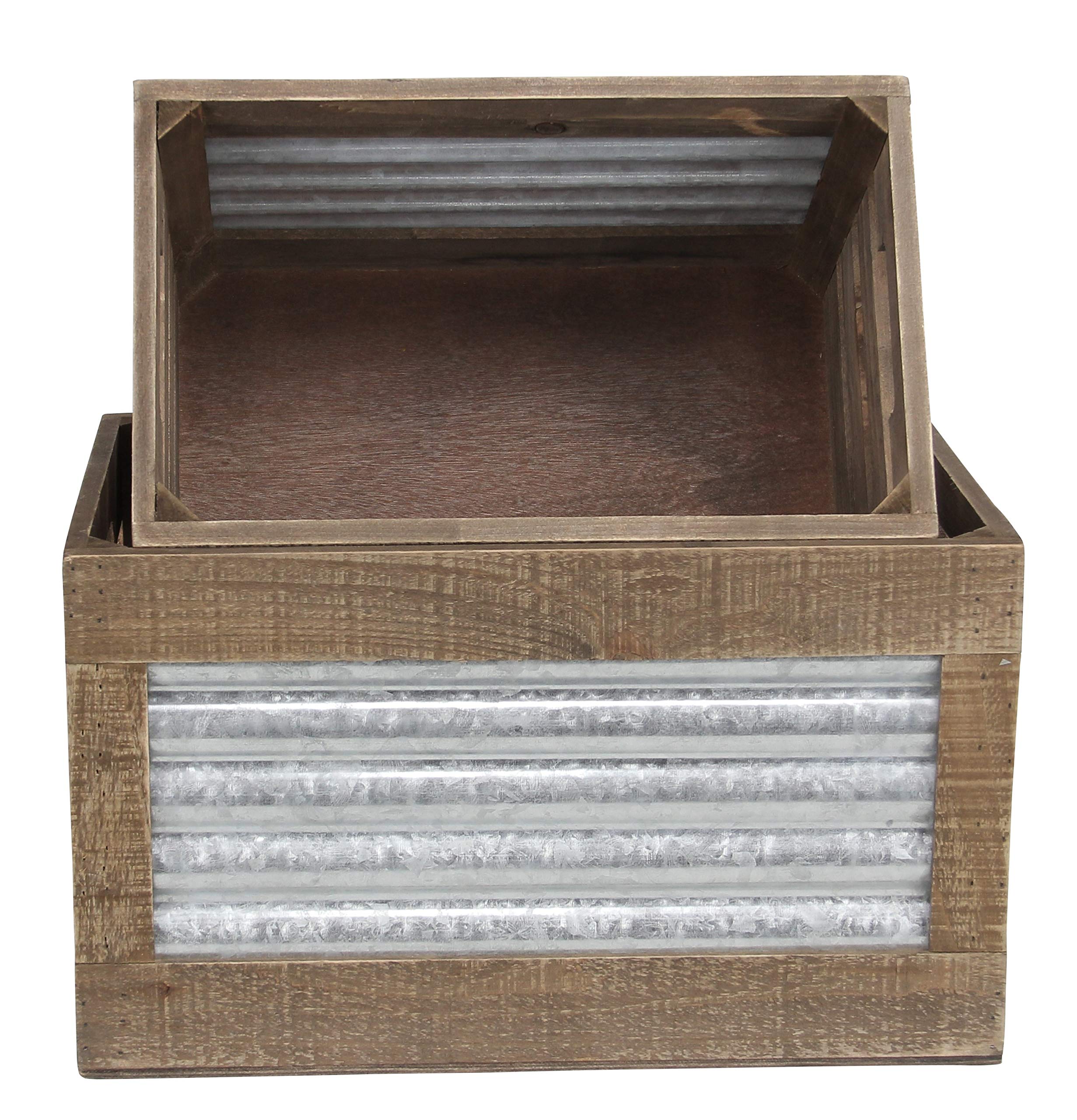 Cheungs Set of 2 Rectangular Ridged Metal Accent Storage Crate, Gray