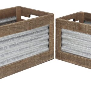 Cheungs Set of 2 Rectangular Ridged Metal Accent Storage Crate, Gray