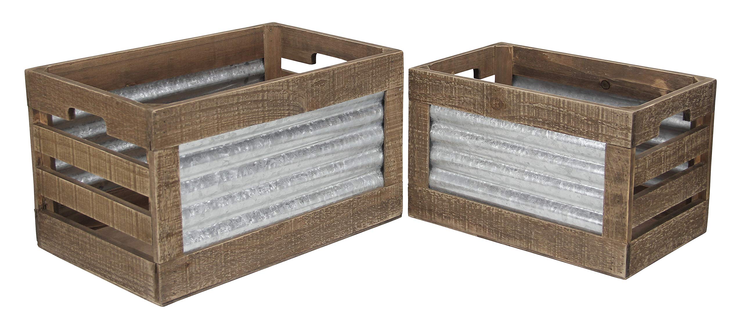 Cheungs Set of 2 Rectangular Ridged Metal Accent Storage Crate, Gray