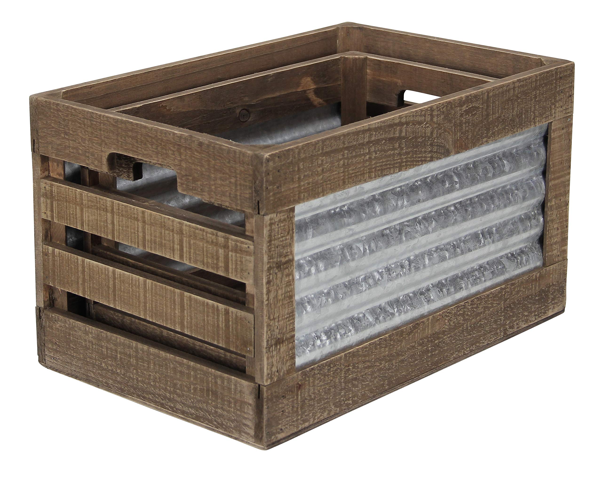 Cheungs Set of 2 Rectangular Ridged Metal Accent Storage Crate, Gray