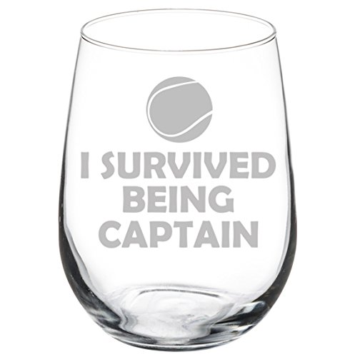 Wine Glass Goblet Tennis I Survived Being Captain (17 oz Stemless)