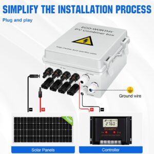 ECO-WORTHY 4 String PV Combiner Box with Lightning Arreste, 10A Rated Current Fuse and Circuit Breakers for On/Off Grid Solar Panel System