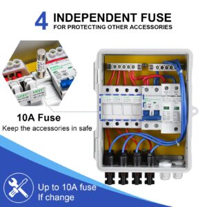 ECO-WORTHY 4 String PV Combiner Box with Lightning Arreste, 10A Rated Current Fuse and Circuit Breakers for On/Off Grid Solar Panel System