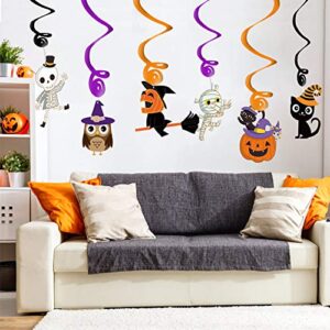 2023 Halloween Banner Party Decoration（Pre-Assembled）Cute Halloween Garland Bunting Banner Triangle Flag with Foil Swirl Ceiling Hanging Cards, Pumpkin Ghost Witches Bat Spider Skull Sticker