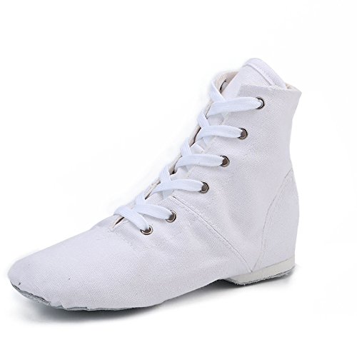 missfiona Jazz Shoes for Woman Canvas Dance Boots Split Sole Ballroom Dancing Flat(9, White)