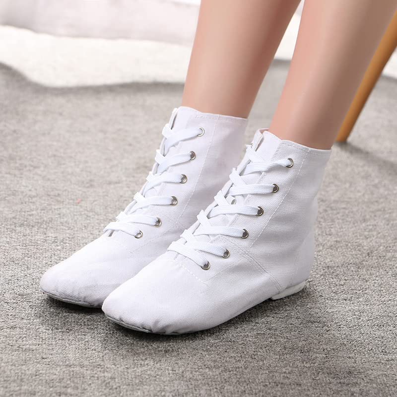 missfiona Jazz Shoes for Woman Canvas Dance Boots Split Sole Ballroom Dancing Flat(9, White)