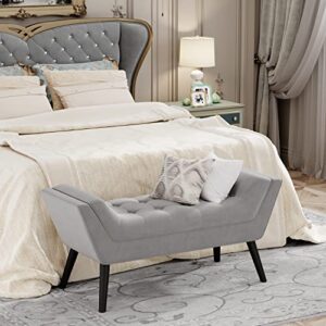 Andeworld Tufted Bed Bench Fabric Ottoman Footstools for Bed Room -Gray