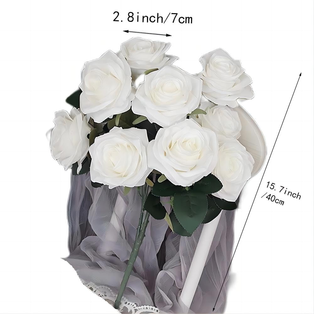 Jasion Artificial Roses Flowers 10 Heads Arrangement Silk Bouquet for Home Office Parties Bridal and Wedding Decoration (White)