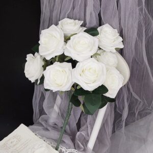 Jasion Artificial Roses Flowers 10 Heads Arrangement Silk Bouquet for Home Office Parties Bridal and Wedding Decoration (White)