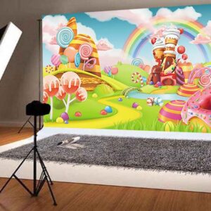 Qian Lollipop Backdrops Cartoon Candy Photo Rainbow Studio Props Booth Baby Birthday Party Photography Background Vinyl 5x3FT ly020