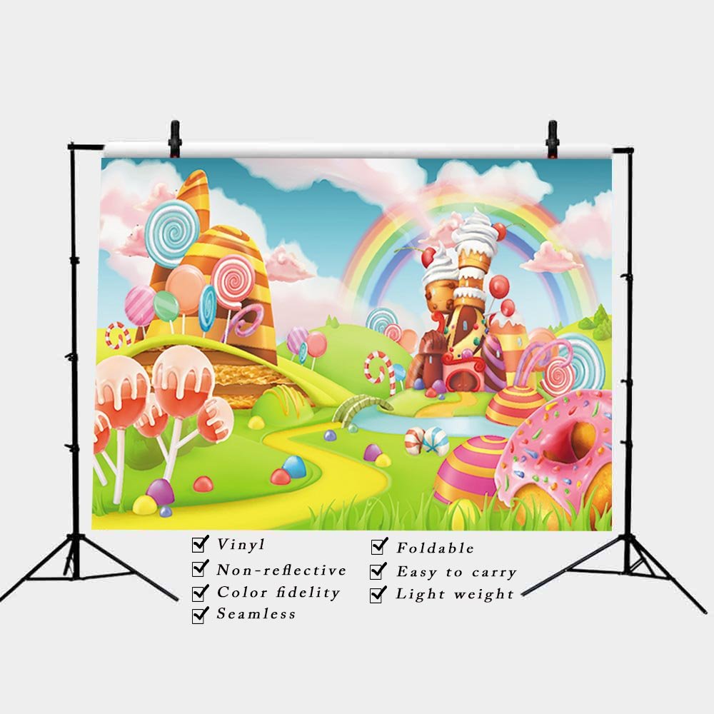 Qian Lollipop Backdrops Cartoon Candy Photo Rainbow Studio Props Booth Baby Birthday Party Photography Background Vinyl 5x3FT ly020