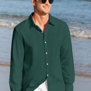 Mens Button Up Shirts Linen Beach Long Sleeve Casual Cotton Summer Lightweight Tops