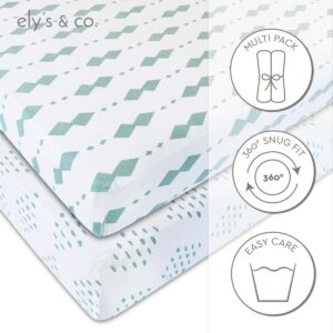 Fitted Crib Sheets - Flexible 100% Jersey Knit Cotton Toddler Mattress Cover for Girls & Boys - Grey Sage Diamond - 2 Pack Set