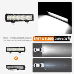 LITE-WAY 12 Inch LED Light Bar for Truck, Boat, ATV,UTV, Marine, IP68, 30000LM LED Pods Spot & Flood Combo Beam, 12V Triple Row Light Bar Off Road Driving Led Work Lights