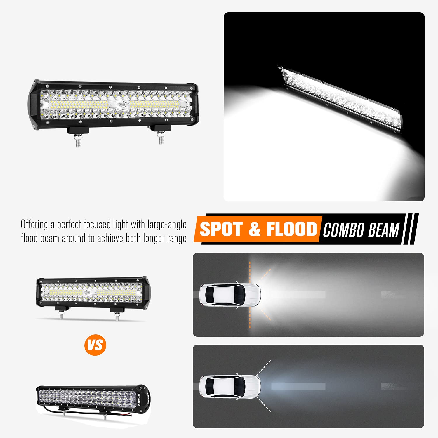 LITE-WAY 12 Inch LED Light Bar for Truck, Boat, ATV,UTV, Marine, IP68, 30000LM LED Pods Spot & Flood Combo Beam, 12V Triple Row Light Bar Off Road Driving Led Work Lights