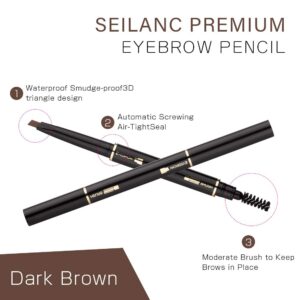 Eyebrow Pencil 2 Packs, Waterproof Smudge-proof Brow Pencil with Brow Brush, Automatic Eye Brow Makeup by SEILANC, Dark Brown