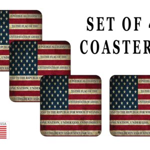 Patriotic USA Flag Drink Coaster Set Gift United States Pledge of Allegiance Bar Kitchen Home