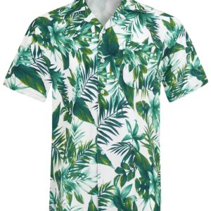 ELETOP Men's Hawaiian Shirt Quick Dry Tropical Aloha Shirts Floral Print Beach Party Casual Shirts Green F039 XXL