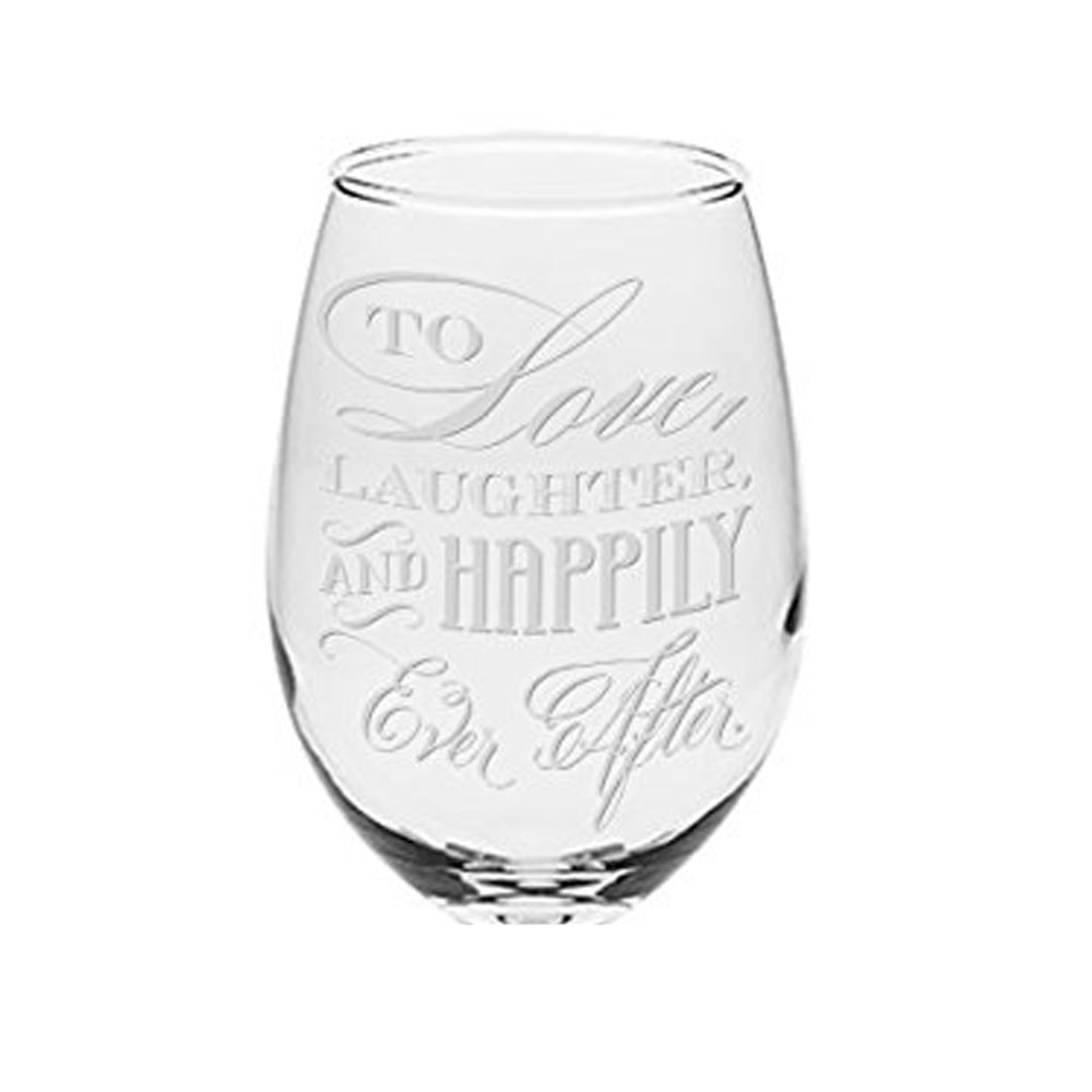 To Love, Laughter, And Happily Ever After Laser Engraved Stemless Wine Glasses - Couples Gifts - Engagement Gift - Original Wedding Gifts - Custom Wedding