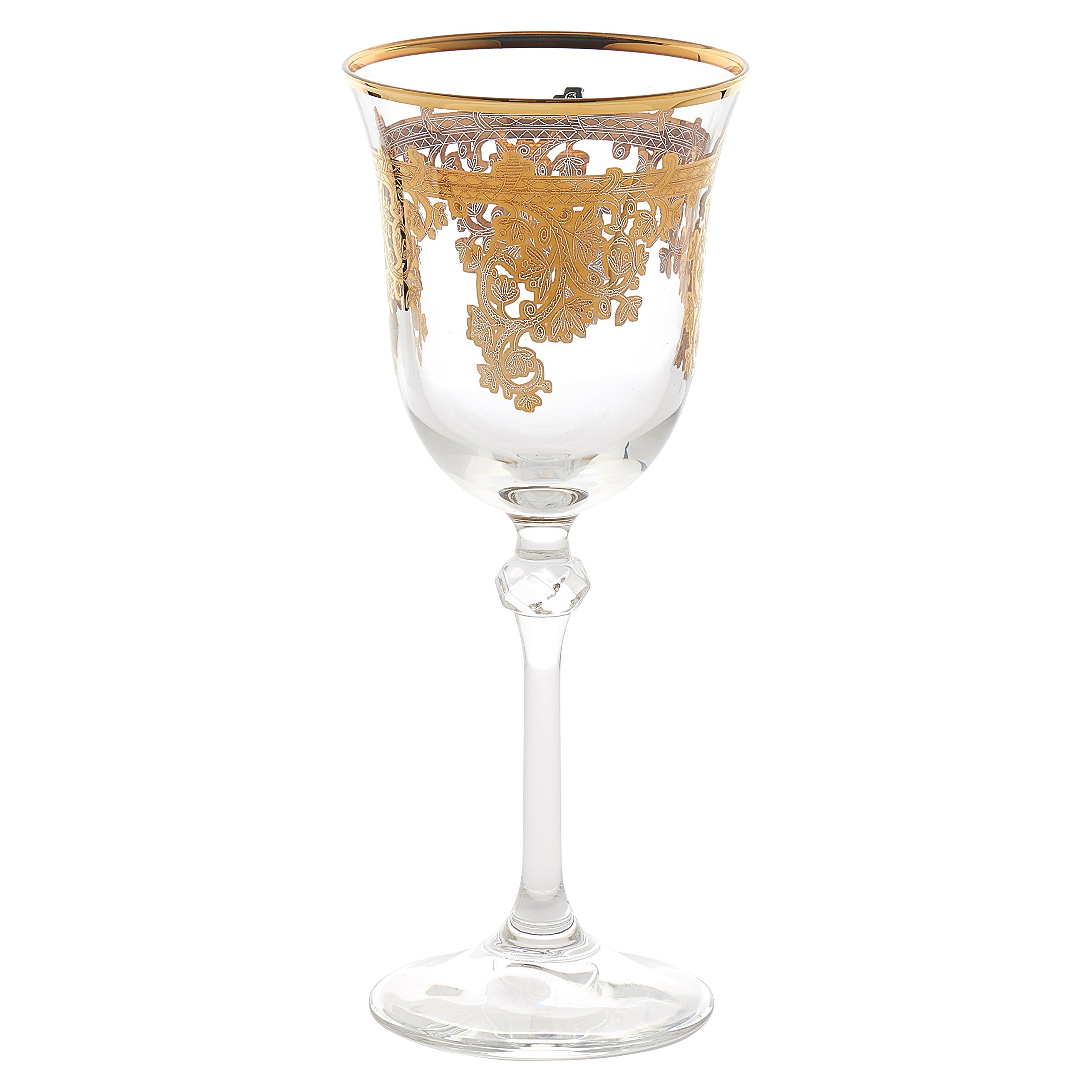 Lorren Home Trends Royal Set of 4 Embellished 24K Gold Crystal White Wine Goblets-Made in Italy, One Size, Clear