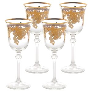 Lorren Home Trends Royal Set of 4 Embellished 24K Gold Crystal White Wine Goblets-Made in Italy, One Size, Clear