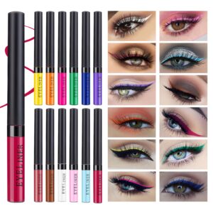 spdoo colored liquid eyeliners 12 colors colorful liquid eyeliner set, matte colorful eye liner liquid color eyeliner eye makeup smudgeproof long lasting gel eye liner gift kit for women