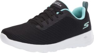 skechers women's go walk joy upturn sneaker, black/aqua, 8