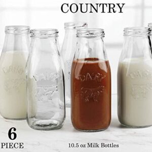 Circleware Country Milk Bottles Set of 6 Drinking Glasses Home and Kitchen Dairy Cow Glassware for Water, Juice, Beer, Bar Liquor Dining Beverage Gifts, Farmhouse Decor, 6 Count (Pack of 1), Clear