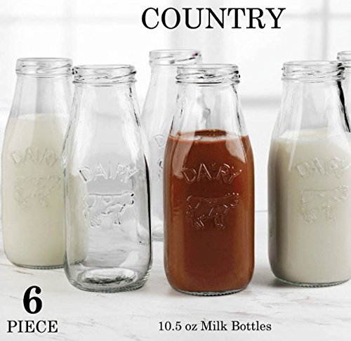 Circleware Country Milk Bottles Set of 6 Drinking Glasses Home and Kitchen Dairy Cow Glassware for Water, Juice, Beer, Bar Liquor Dining Beverage Gifts, Farmhouse Decor, 6 Count (Pack of 1), Clear