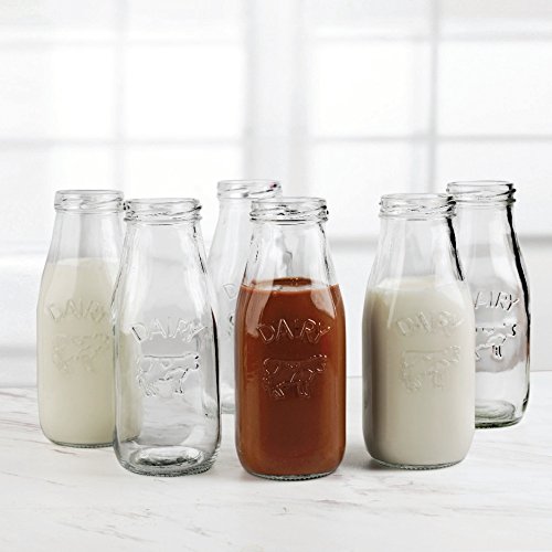 Circleware Country Milk Bottles Set of 6 Drinking Glasses Home and Kitchen Dairy Cow Glassware for Water, Juice, Beer, Bar Liquor Dining Beverage Gifts, Farmhouse Decor, 6 Count (Pack of 1), Clear