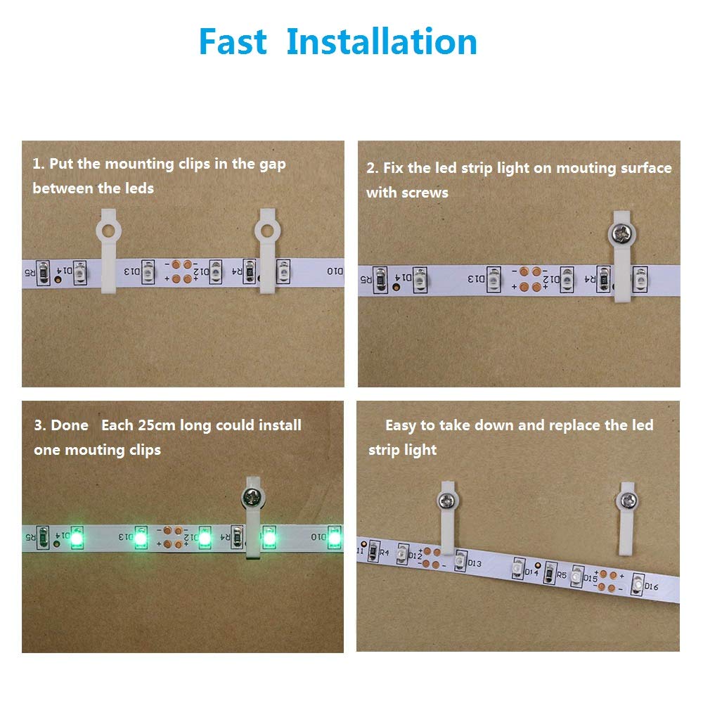 MSDUSA 100Pack LED Strip Light Mounting Clips LED Tape Light Brackets Suit for 8MM/10MM Width IP20/IP44 Non Waterproof Strip Light