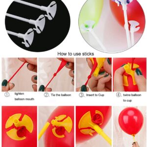 Horolas 100 Pieces Balloon Sticks Holders with Cups 16 Inch for Party, Birthday, Wedding, Anniversary Decoration, White