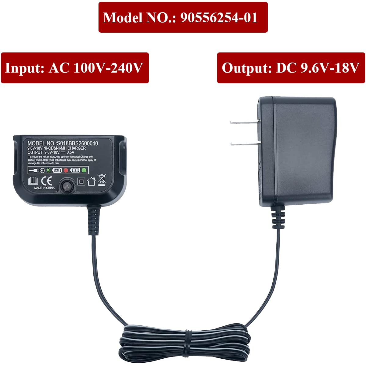 9.6V-18V NI-CD&NI-MH Multi Volt Battery Charger 90556254-01 Replace for Black&Decker 18V 14.4V 12V 9.6V Slide Battery HPB18-OPE HPB18 HPB14 HPB12 HPB96