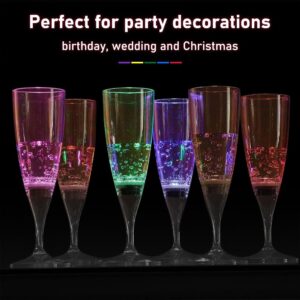 HOMEYA LED Champagne Flutes (Set of 6 Multi-Color), Water Liquid Activated Light Up Cups Flashing Wine Glasses Blinking Cocktail Whisky Drinkware Glow Dark for Christmas Halloween Party Wedding Gifts