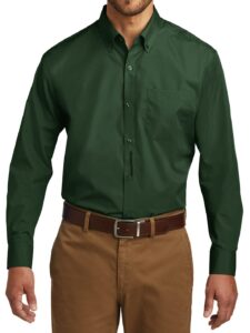 men's long sleeve professional uniform carefree poplin shirt deep forest green large