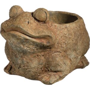 classic home and garden cement buddies indoor outdoor planter with drainage hole, frog, rust, small, 5.5in