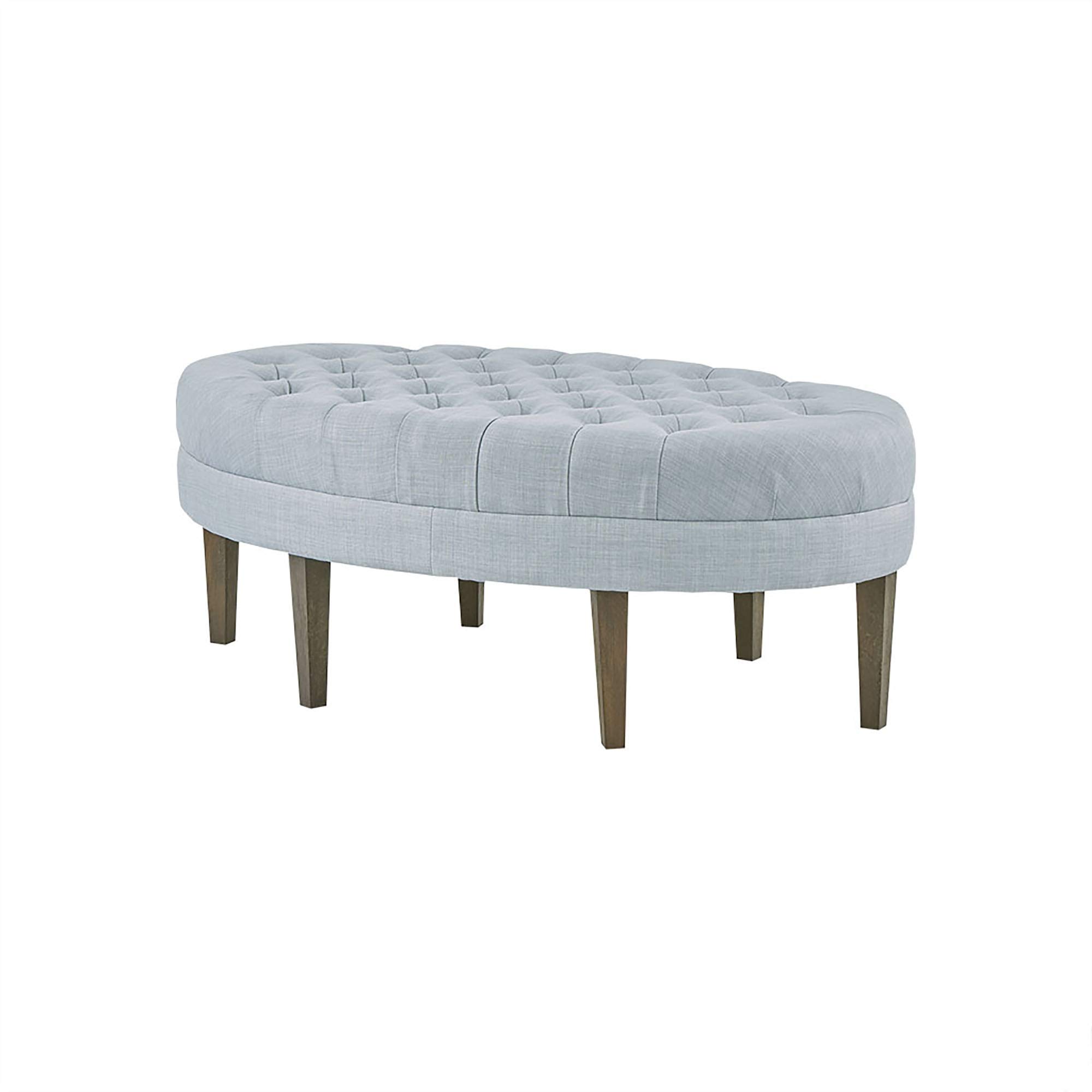 Madison Park Martin Oval Surfboard Tufted Cocktail Ottoman Soft Fabric, All Foam, Wood Frame Modern Coffee Table Living Room Lounge Furniture, Dusty Blue, 48"W x 27.5"D x 18"H