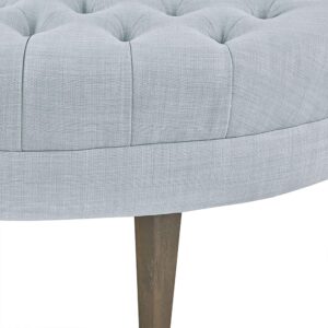 Madison Park Martin Oval Surfboard Tufted Cocktail Ottoman Soft Fabric, All Foam, Wood Frame Modern Coffee Table Living Room Lounge Furniture, Dusty Blue, 48"W x 27.5"D x 18"H