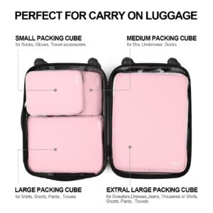 Gonex Compression Packing Cubes, 4pcs Expandable Storage Travel Luggage Bags Organizers (Pink)