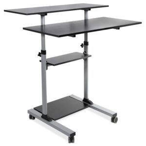 Mount-It! Mobile Standing Desk | Height Adjustable Rolling Desk with 40 Wide Table Tops | Multi-Purpose Rolling Presentation Cart with Four Platforms | (MI-7970)