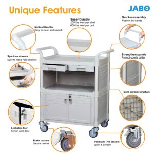 JaboEquip, Larger 3 Shelf Heavy Duty Lockable Hospital cart Medical cart, Utility Cart 606 lbs for Medical, L34.43xD19.69xH40.55 inch, Off-White (Light Grey) Color