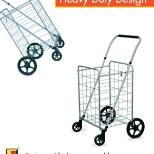 Wellmax Grocery Shopping Cart with Adjustable Handle and Swivel Wheels, Heavy Duty Foldable and Collapsible Utility Cart