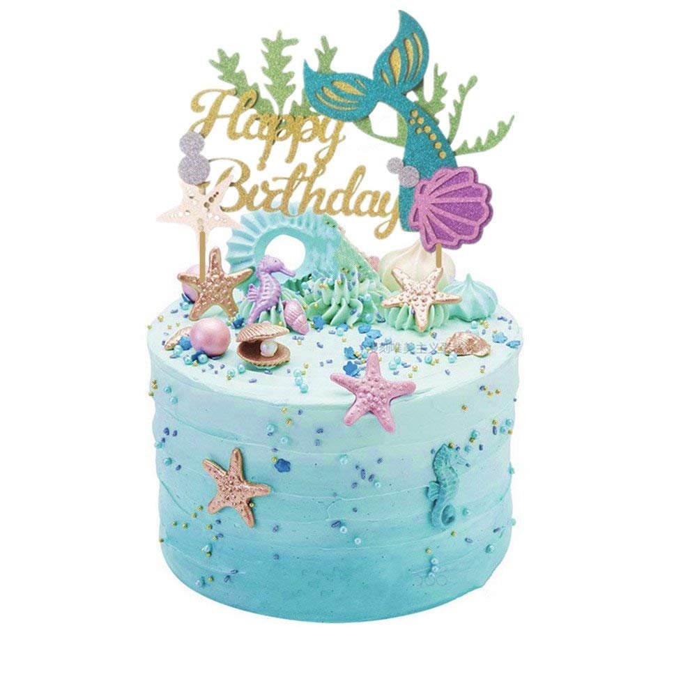 Glitter Mermaid Cake Topper Happy Birthday Cake Picks Decoration for Baby Shower Party Supplies By ZiYan