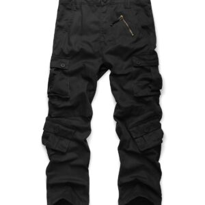 Mesinsefra Men's Cotton Casual Military Army Cargo Pants Camo Combat Work with 8 Pocket Black 36